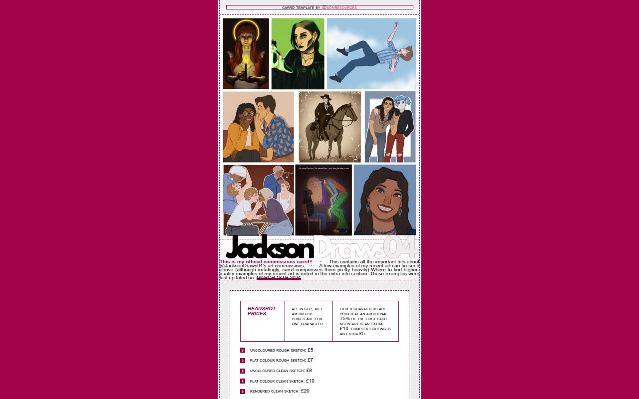 JacksonDraws04 Commissions Carrd